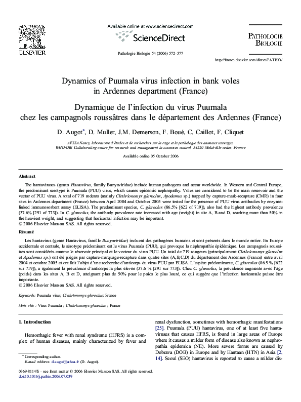 (PDF) Dynamics of Puumala virus infection in bank voles in Ardennes ...