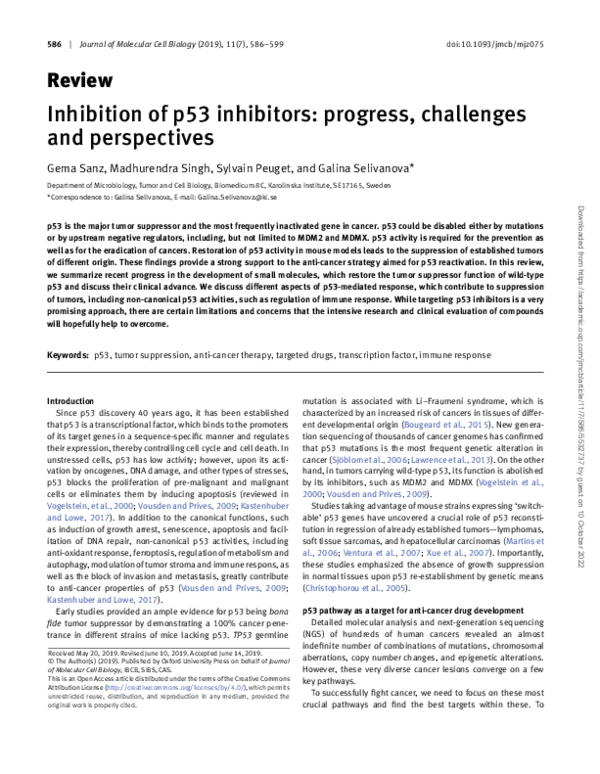 (PDF) Inhibition of p53 inhibitors: progress, challenges and perspectives