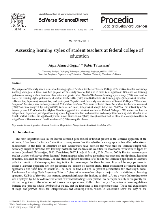 (PDF) Assessing learning styles of student teachers at federal college ...