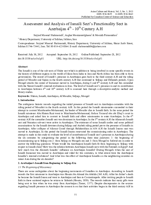 (PDF) Assessment and Analysis of Ismaili Sect’s Functionality Sect in ...