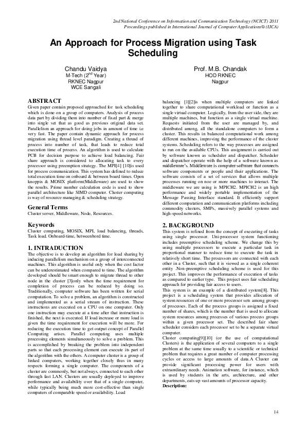 Pdf An Approach For Process Migration Using Task Scheduling 