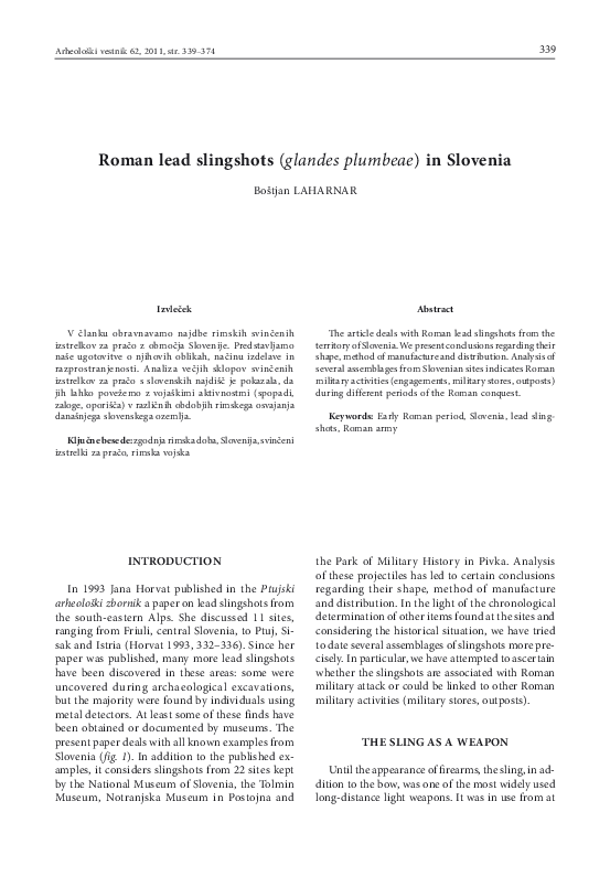 (PDF) Roman lead slingshots (glandes plumbeae) in Slovenia