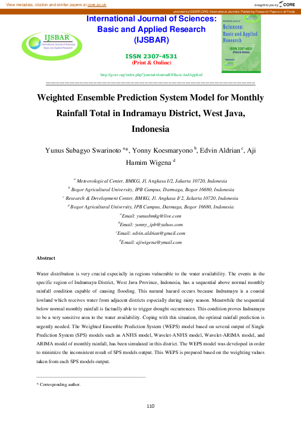 (PDF) Weighted Ensemble Prediction System Model for Monthly Rainfall Total in Indramayu District ...