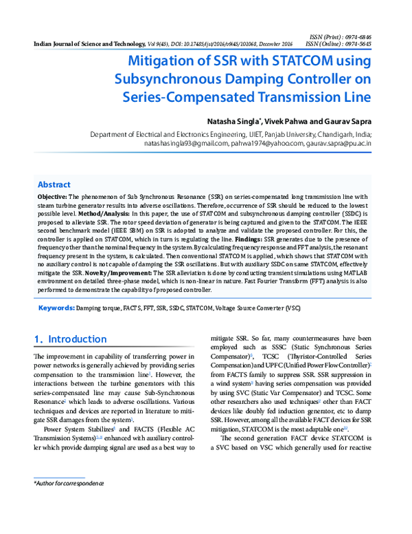 Pdf Mitigation Of Ssr With Statcom Using Subsynchronous Damping Controller On Series