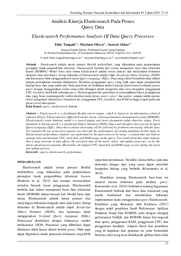 (PDF) Analisis Kinerja Elasticsearch pada Proses Query Data