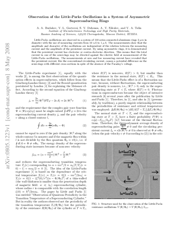 (PDF) Little-parks effect in a system of asymmetric superconducting rings