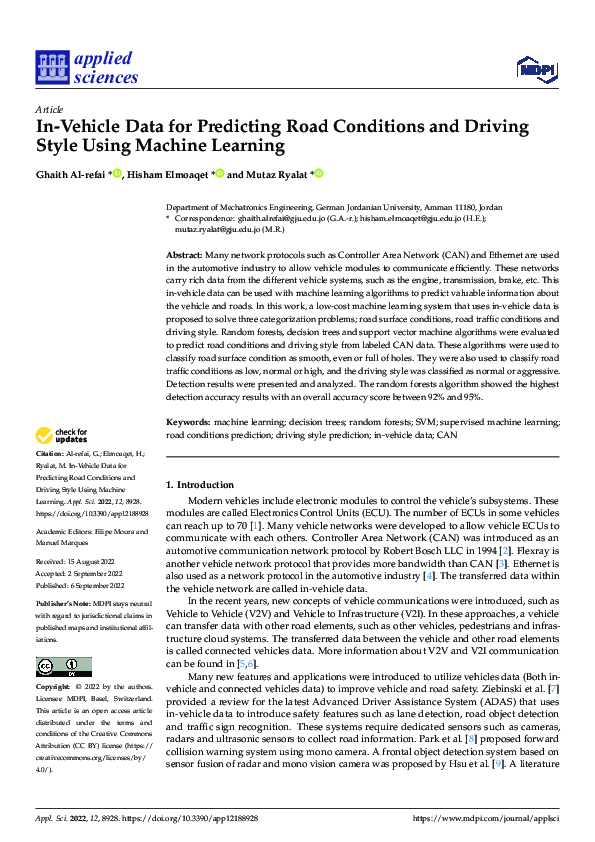 (PDF) In-Vehicle Data for Predicting Road Conditions and Driving Style ...