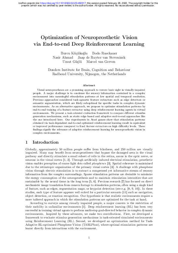 (PDF) Optimization of Neuroprosthetic Vision via End-to-end Deep ...