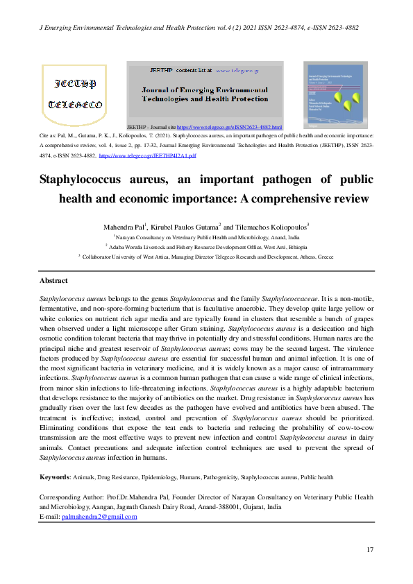 (PDF) Staphylococcus aureus, an important pathogen of public health and economic importance: A ...