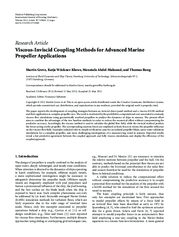 (PDF) Coupled Viscous-Inviscid Methods for Propellers