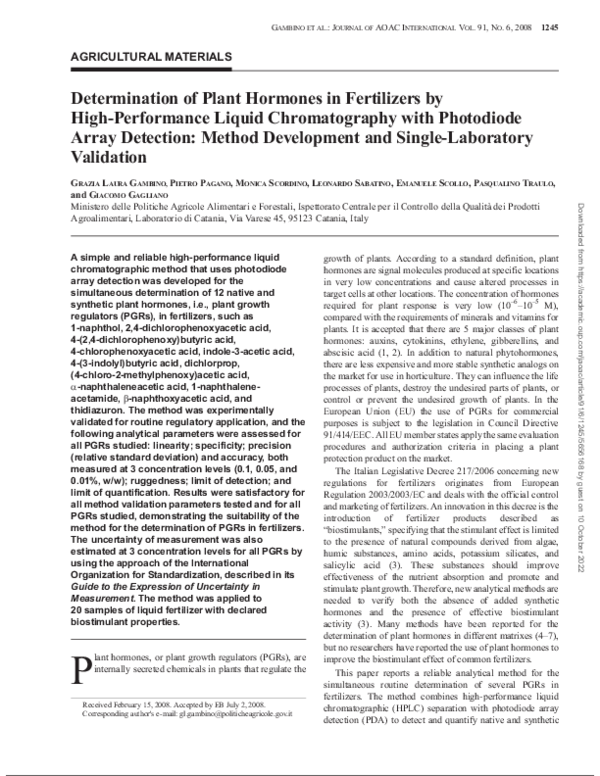 (PDF) Determination of Plant Hormones in Fertilizers by High-Performance Liquid Chromatography ...