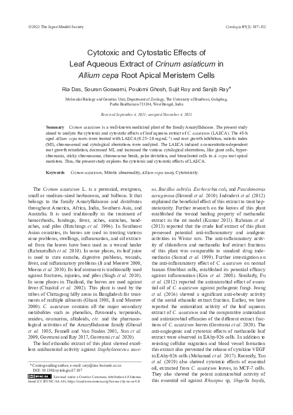 (PDF) Cytotoxic and Cytostatic Effects of Leaf Aqueous Extract of ...