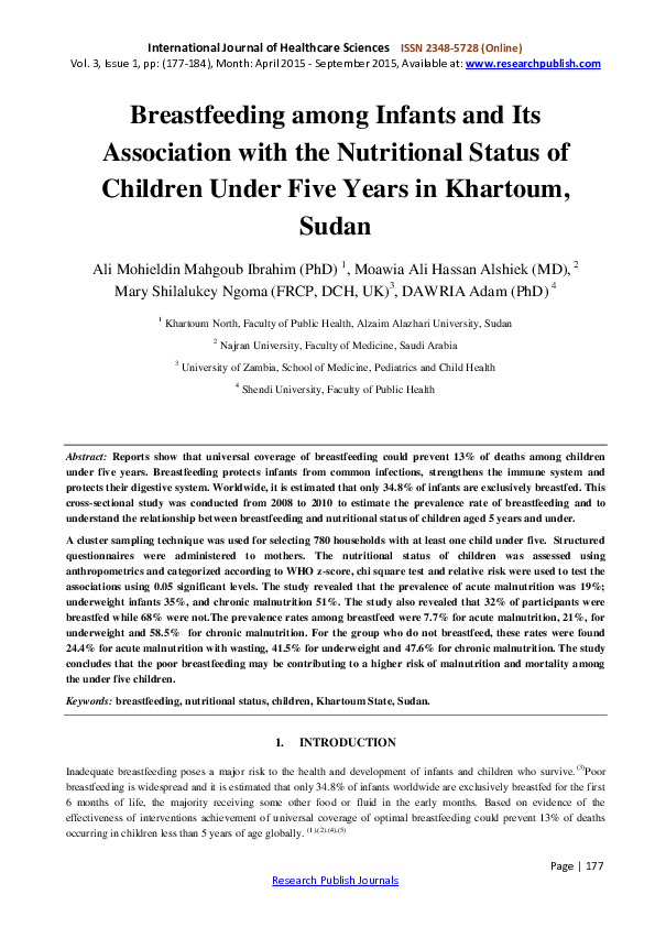(PDF) Breastfeeding among Infants and Its Association with the Nutritional Status of Children ...