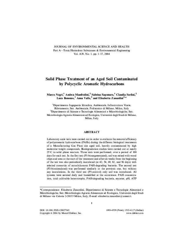 (PDF) Solid Phase Treatment of an Aged Soil Contaminated by Polycyclic Aromatic Hydrocarbons
