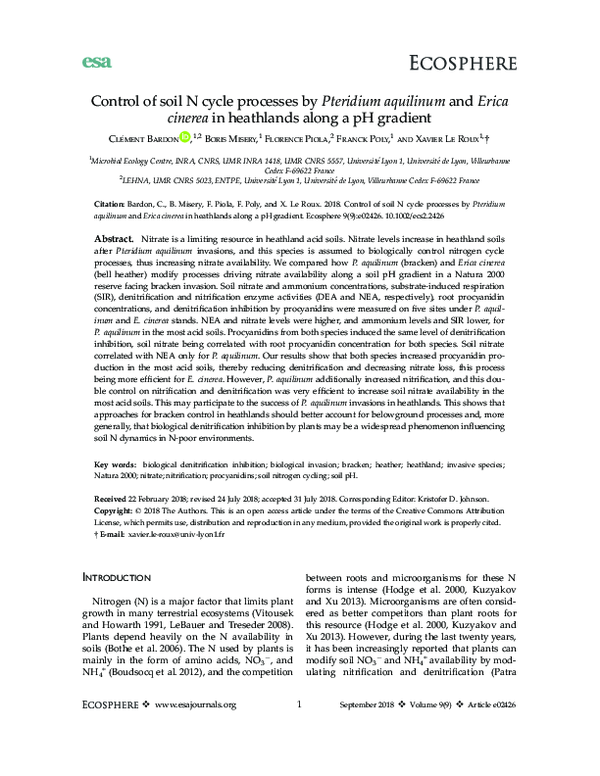 (PDF) Control of soil N cycle processes byPteridium aquilinumandErica ...
