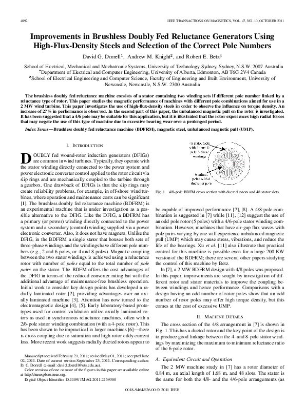Pdf Improvements In Brushless Doubly Fed Reluctance Generators Using High Flux Density Steels