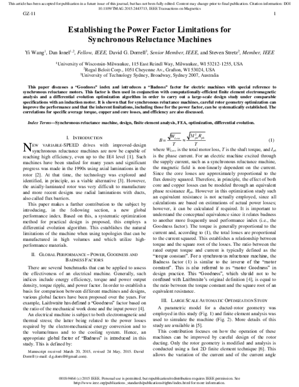 (PDF) Establishing the Power Factor Limitations for Synchronous Reluctance Machines