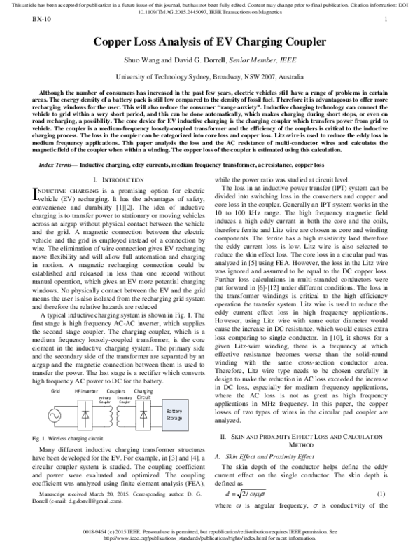 (PDF) Copper Loss Analysis of EV Charging Coupler