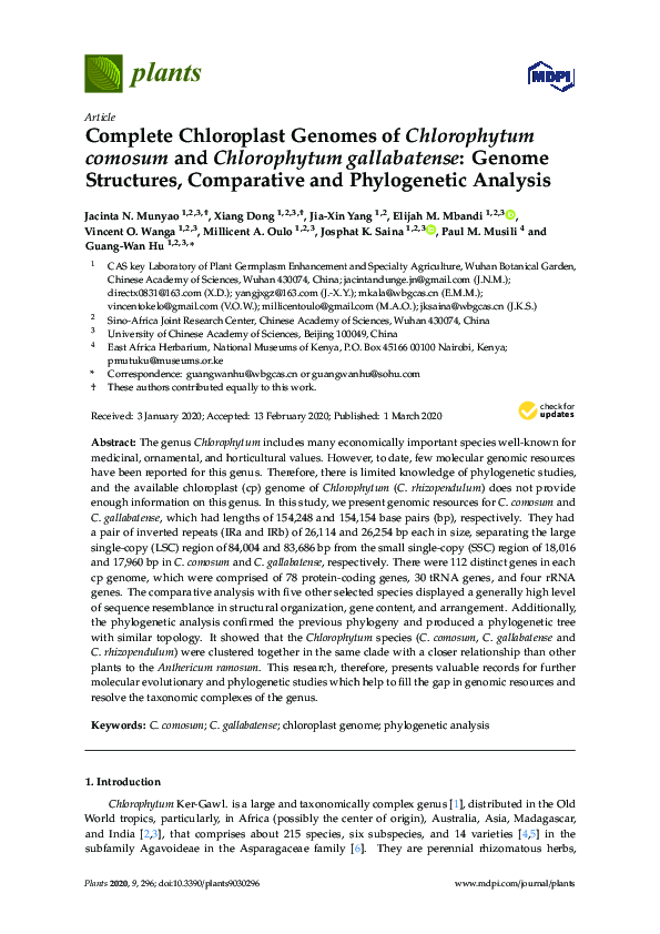 (PDF) Complete Chloroplast Genomes of Chlorophytum comosum and Chlorophytum gallabatense: Genome ...