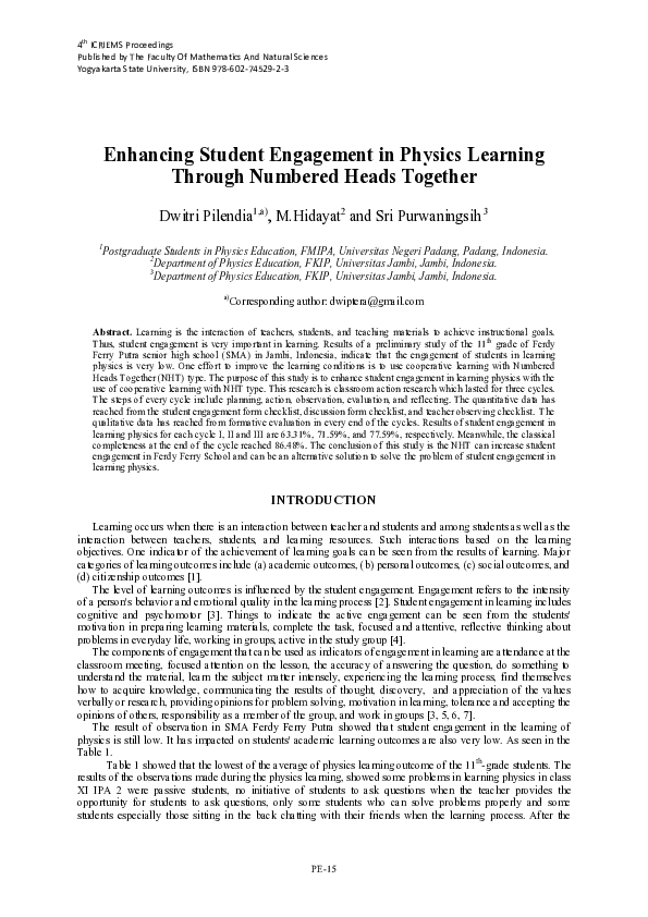(PDF) Enhancing Student Engagement in Physics Learning Through Numbered Heads Together