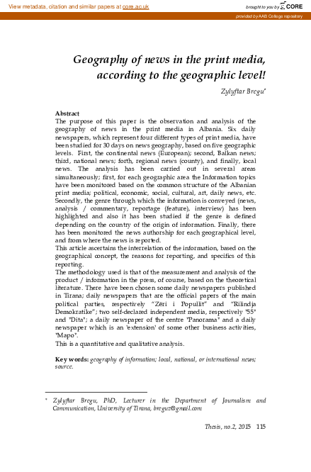 (PDF) Geography of news in the print media, according to the geographic ...