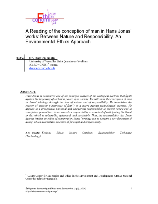 (PDF) A Reading of the conception of man in Hans Jonas’ works: Between ...