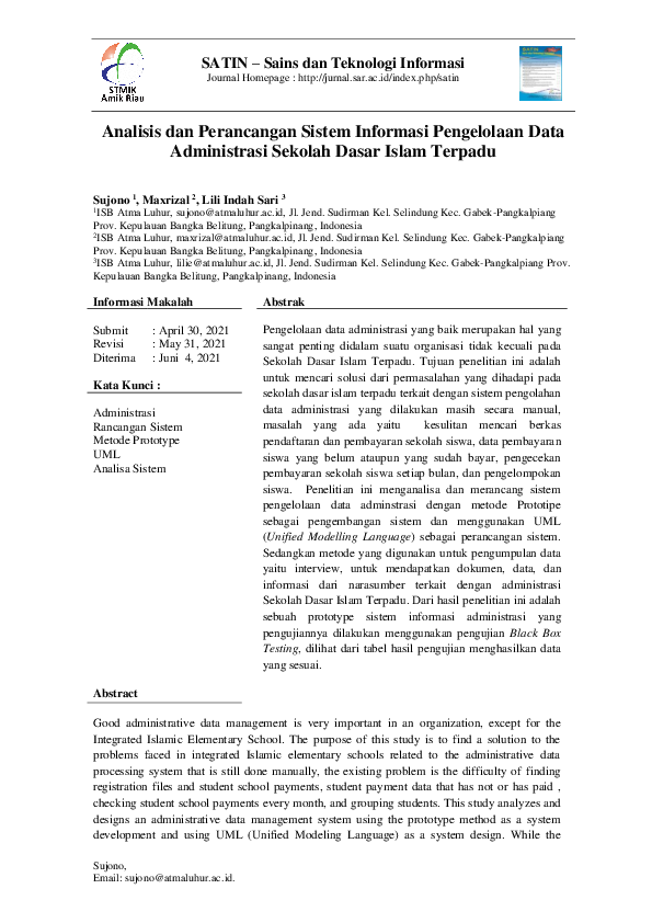 (PDF) Analisis dan Perancangan Sistem Informasi Pengelolaan Data Administrasi Sekolah Dasar ...