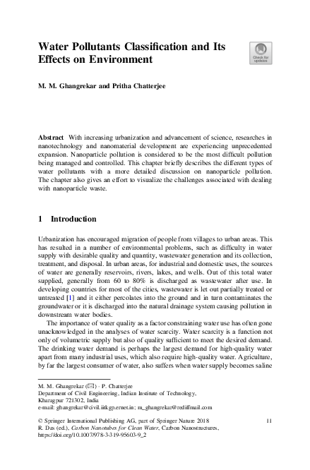 (PDF) Water Pollutants Classification and Its Effects on Environment