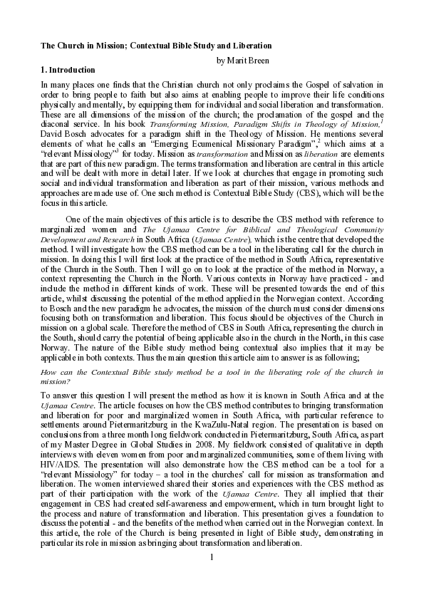 (PDF) The Church in Mission:: Contextual Bible Study and Liberation