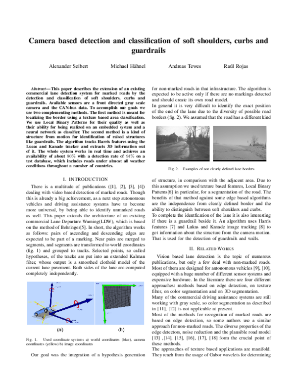 Pdf Camera Based Detection And Classification Of Soft Shoulders Curbs And Guardrails