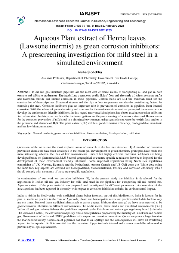 (PDF) Aqueous Plant extract of Henna leaves (Lawsone inermis) as green ...