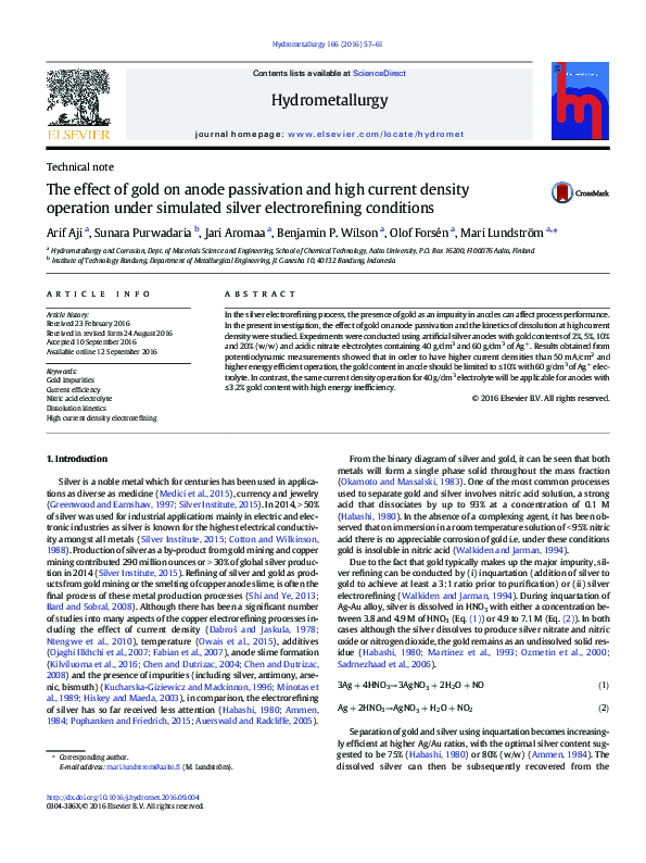 (PDF) The effect of gold on anode passivation and high current density ...