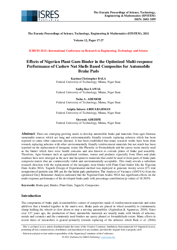 (PDF) Effects of Nigerian Plant Gum Binder in the Optimized Multi ...