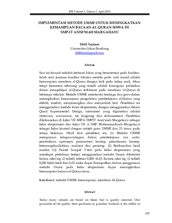 (PDF) Implementasi Metode UMMI untuk Meningkatkan Kemampuan Bacaan Al ...