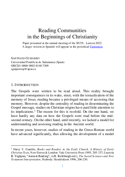 (PDF) Reading Communities in the Beginnings of Christianity