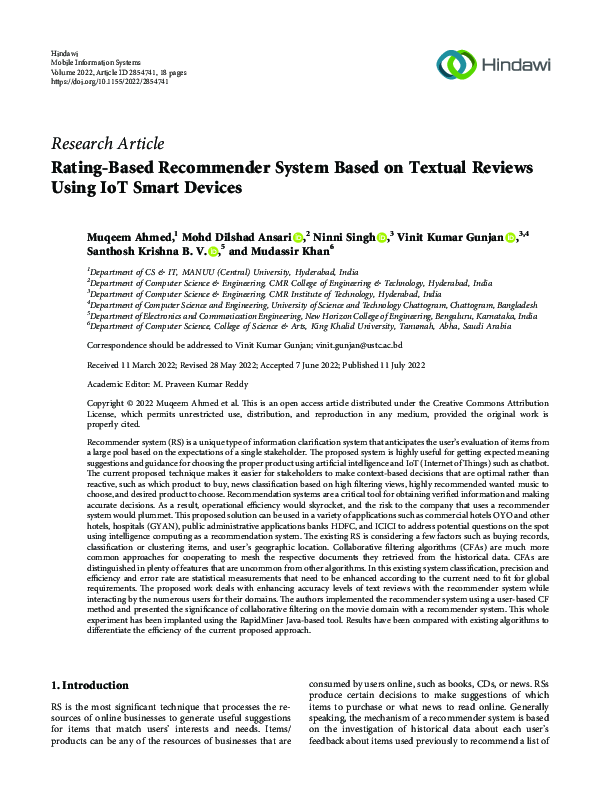 (PDF) Rating-Based Recommender System Based on Textual Reviews Using IoT Smart Devices