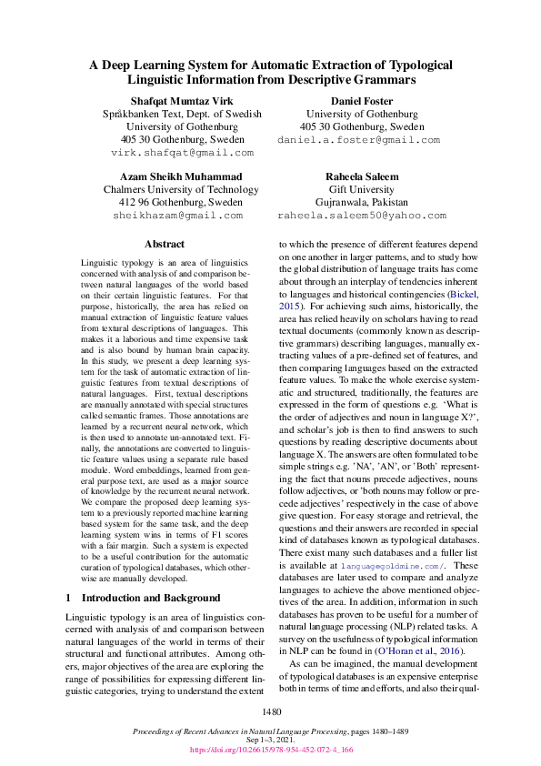 Pdf A Deep Learning System For Automatic Extraction Of Typological Linguistic Information From