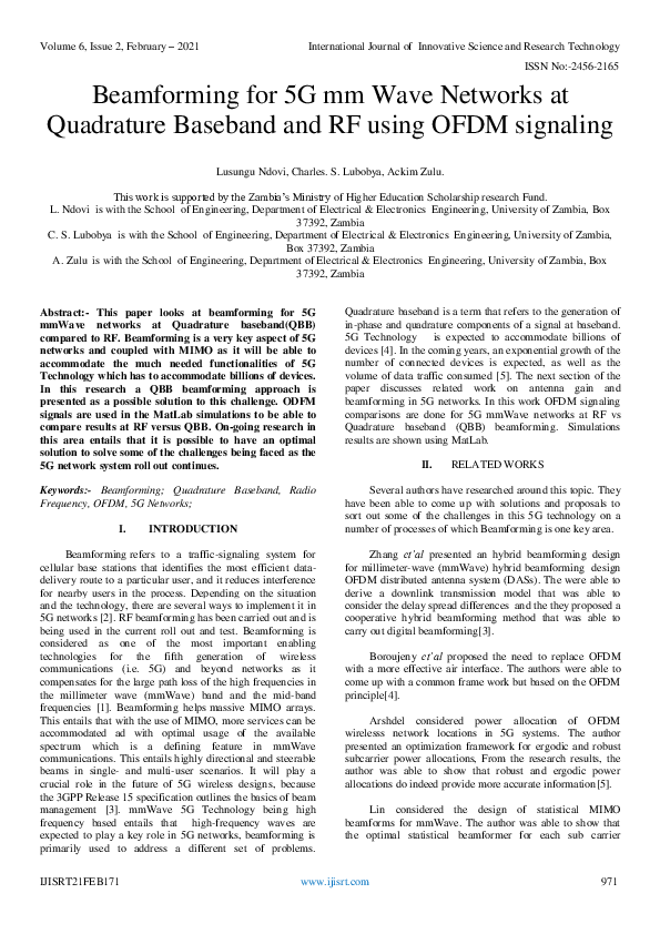 (PDF) Beamforming for 5G mm Wave Networks at Quadrature Baseband and RF using OFDM signaling ...