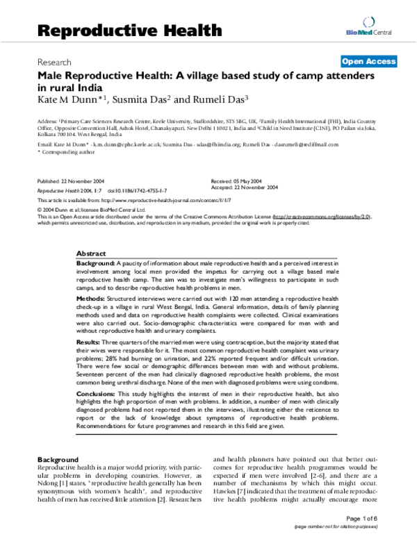 (PDF) Male Reproductive Health: A village based study of camp attenders ...