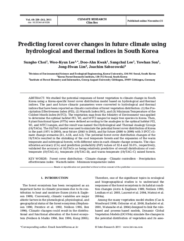 (PDF) Predicting forest cover changes in future climate using hydrological and thermal indices ...