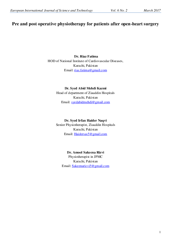 (PDF) Pre and post operative physiotherapy for patients after open-heart surgery
