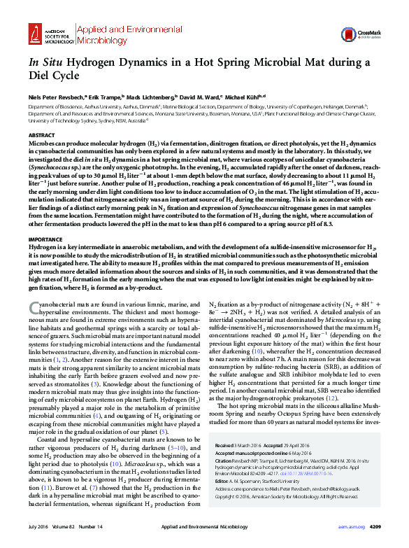 (PDF) In situhydrogen dynamics in a hot spring microbial mat during a ...
