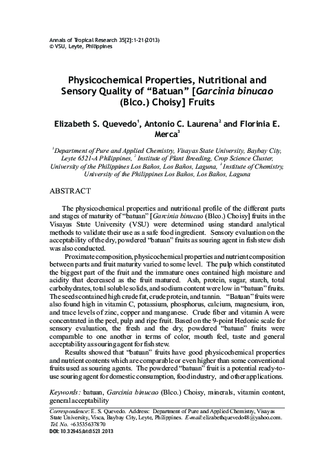 (PDF) Physicochemical Properties, Nutritional and Sensory Quality of “Batuan” [Garcinia binucao ...
