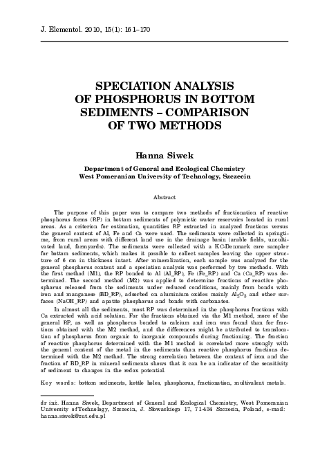(PDF) Speciation analysis of phosphorus in bottom sediments – comparison of two methods
