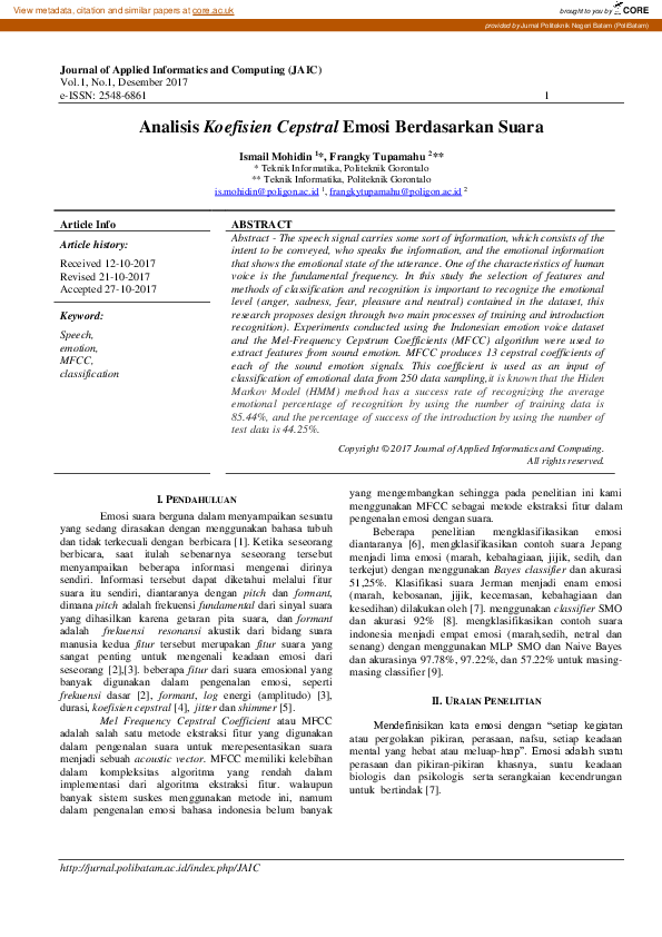 (PDF) Analisis Koefisien Cepstral Emosi Berdasarkan Suara