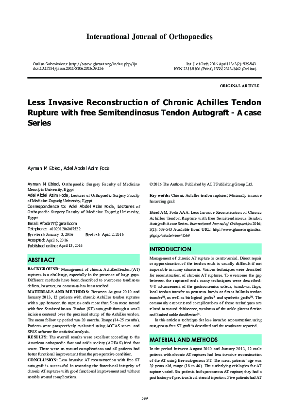 (PDF) Less Invasive Reconstruction of Chronic Achilles Tendon Rupture ...