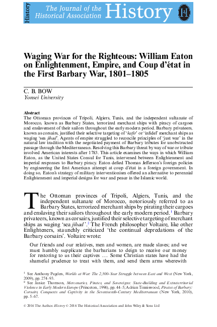 (PDF) Waging War for the Righteous: William Eaton on Enlightenment ...