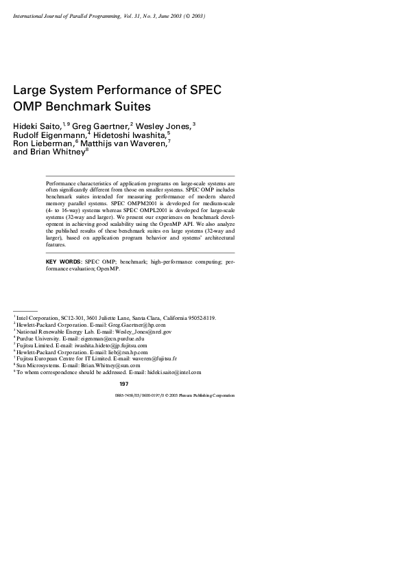 Large System Performance Of Spec Omp Benchmark Suites 