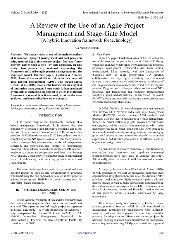 (PDF) A Review of the Use of an Agile Project Management and Stage-Gate Model [A hybrid ...