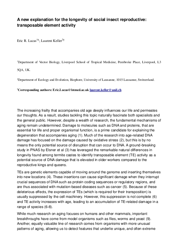 (PDF) New explanation for the longevity of social insect reproductives ...